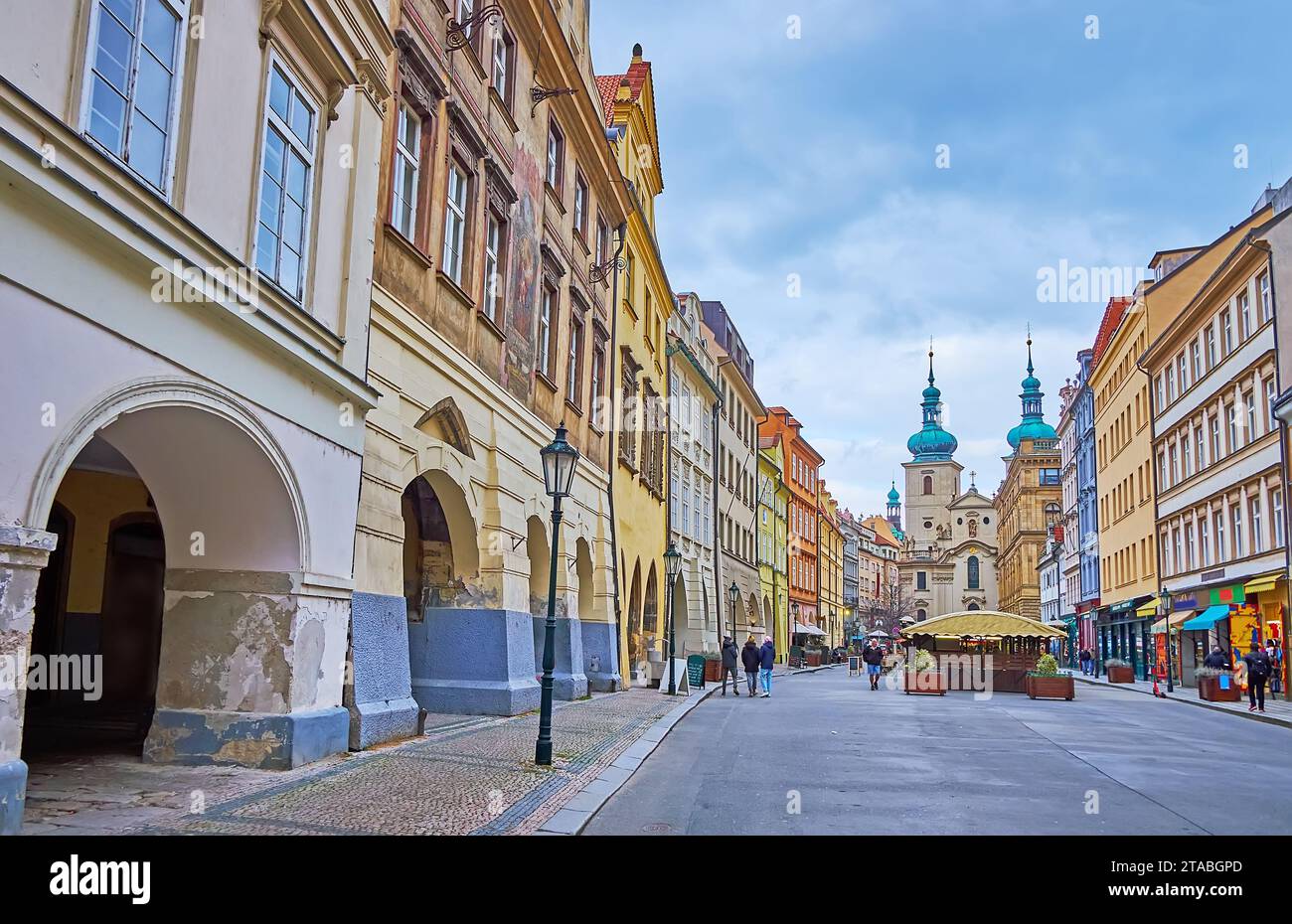 The line of historic townhouses with arcades, restaurants and tourist ...