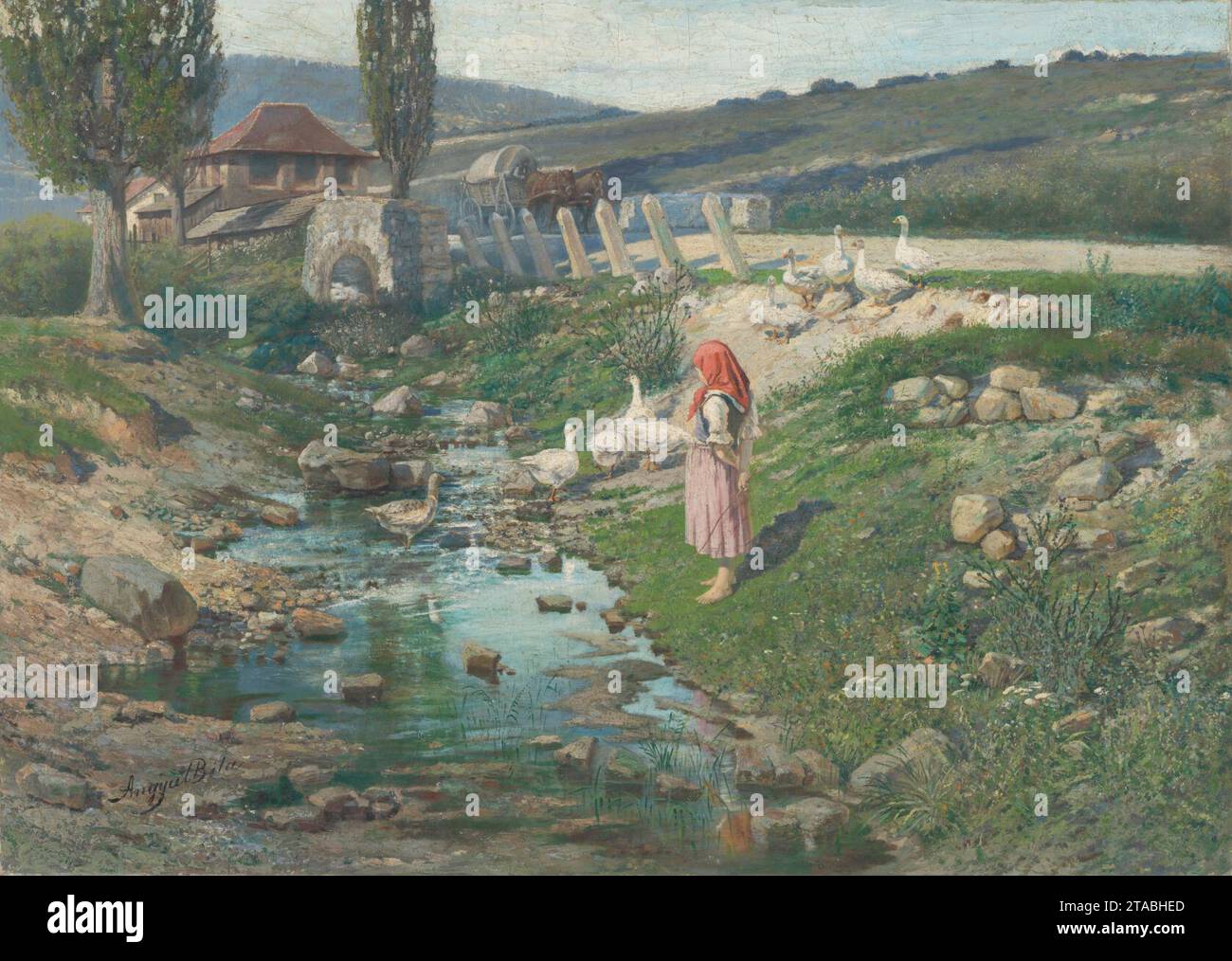 Vojtech Angyal - Landscape with a Shepherdess of Geese Stock Photo - Alamy