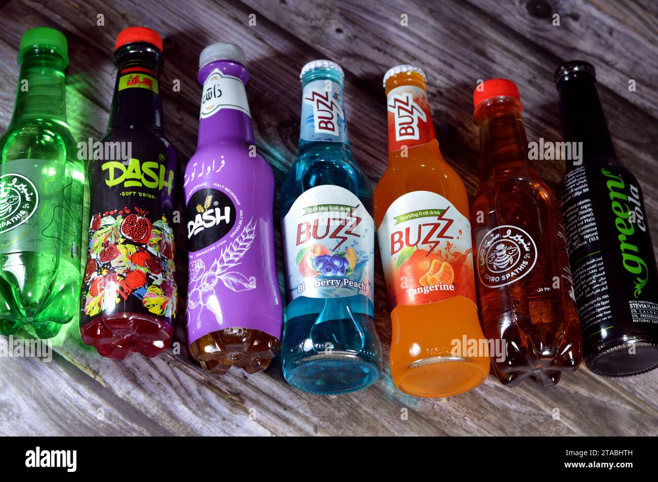 Cairo, Egypt, November 24 2023: variety of soft soda drinks of ...