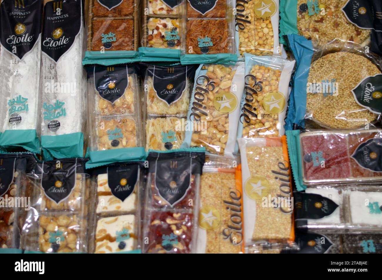 Cairo, Egypt, September 29 2023: Box of Etolie collection of various Eastern candies, peanuts ...