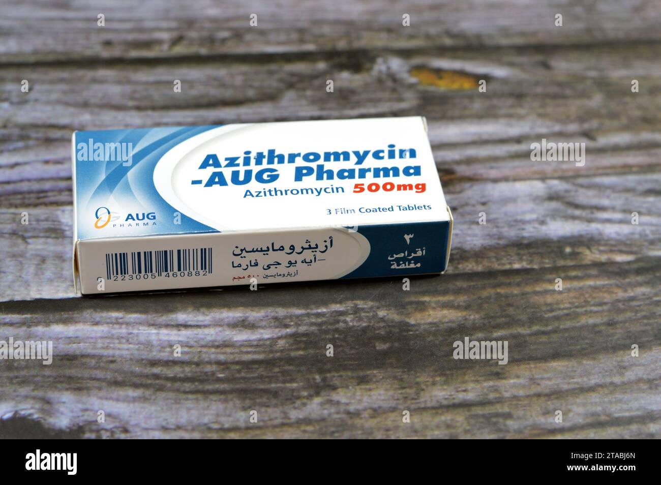 Cairo, Egypt, October 15 2023: Azithromycin 500mg tablets by AUG Pharma ...