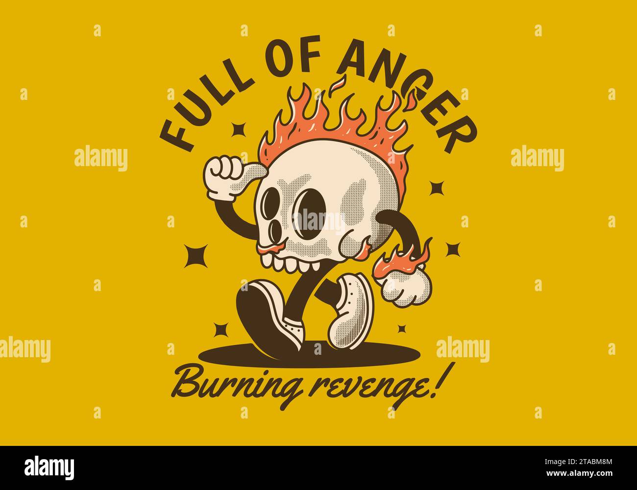 Full of anger, burning revenge. Vintage mascot character illustration ...
