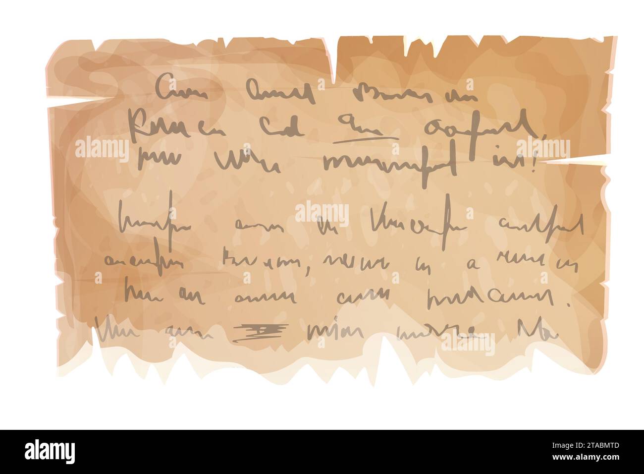 Parchment paper, torn pieces, old sheetwith unreadble scrit in cartoon ...