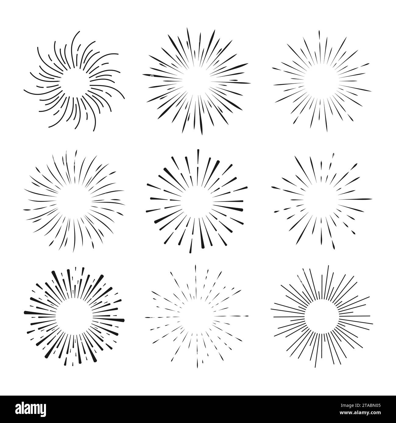 Set Fireworks, rays, sunburst frames circle border decoration, sparkle ...