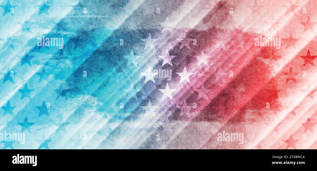 USA colors, stars and glowing stripes abstract grunge blot background ...