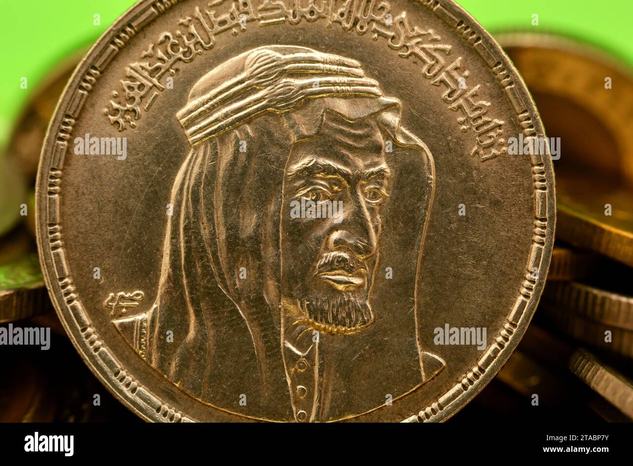Obverse side of an Egyptian one pound coin, 1 LE coin year 1976, 1396 ...