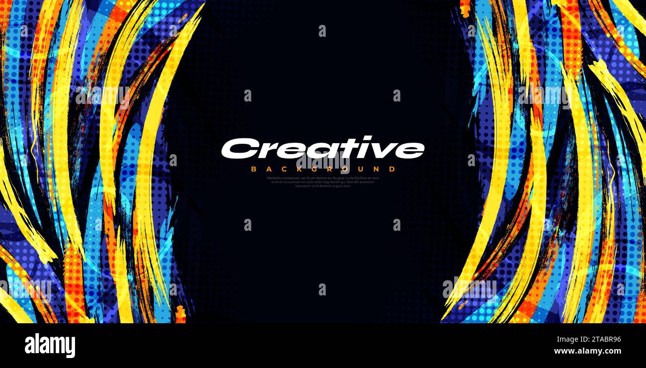 Blue and Yellow Brush Background with Halftone Effect. Sport Background ...