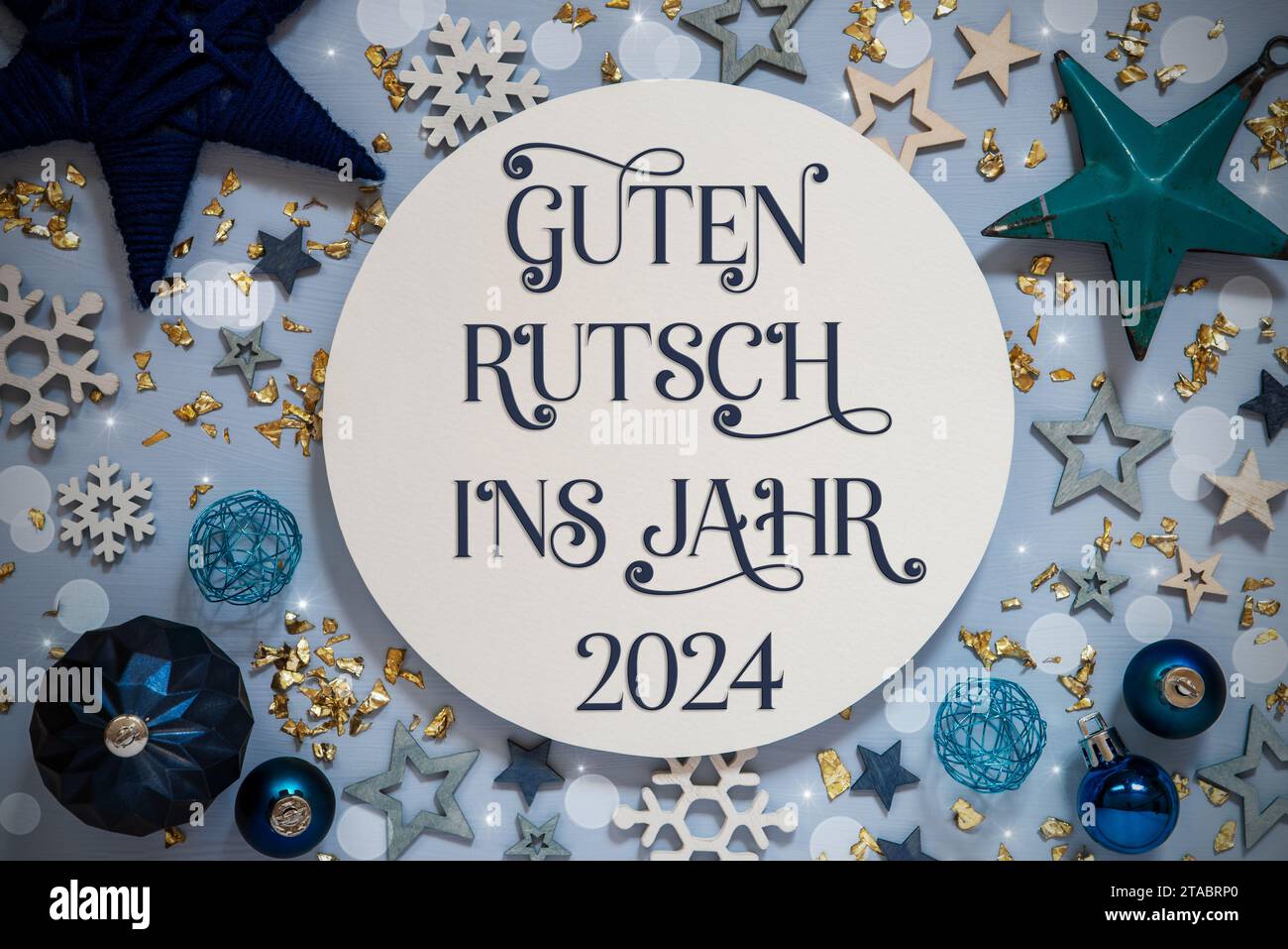 Text Guten Rutsch 2024, Means Happy 2024, Blue Flatlay, Christmas ...