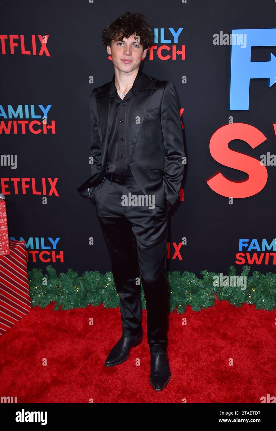 Brady Noon arrives at the premiere of "Family Switch," Wednesday, Nov. 29, 2023, at The Grove in ...