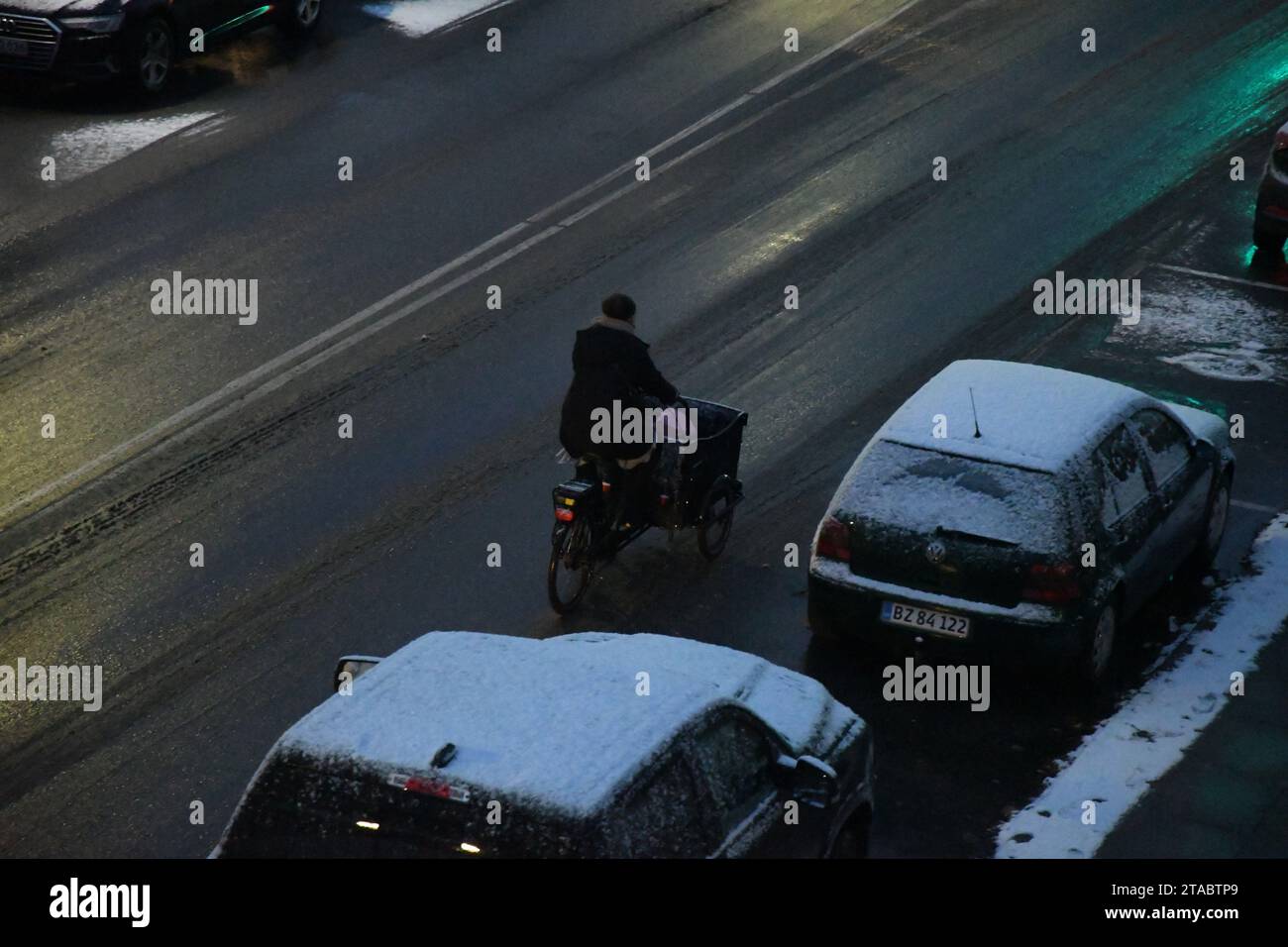 Copenhagen, Denmark /30 November 2023/Snow fall morning in Kastrup ...