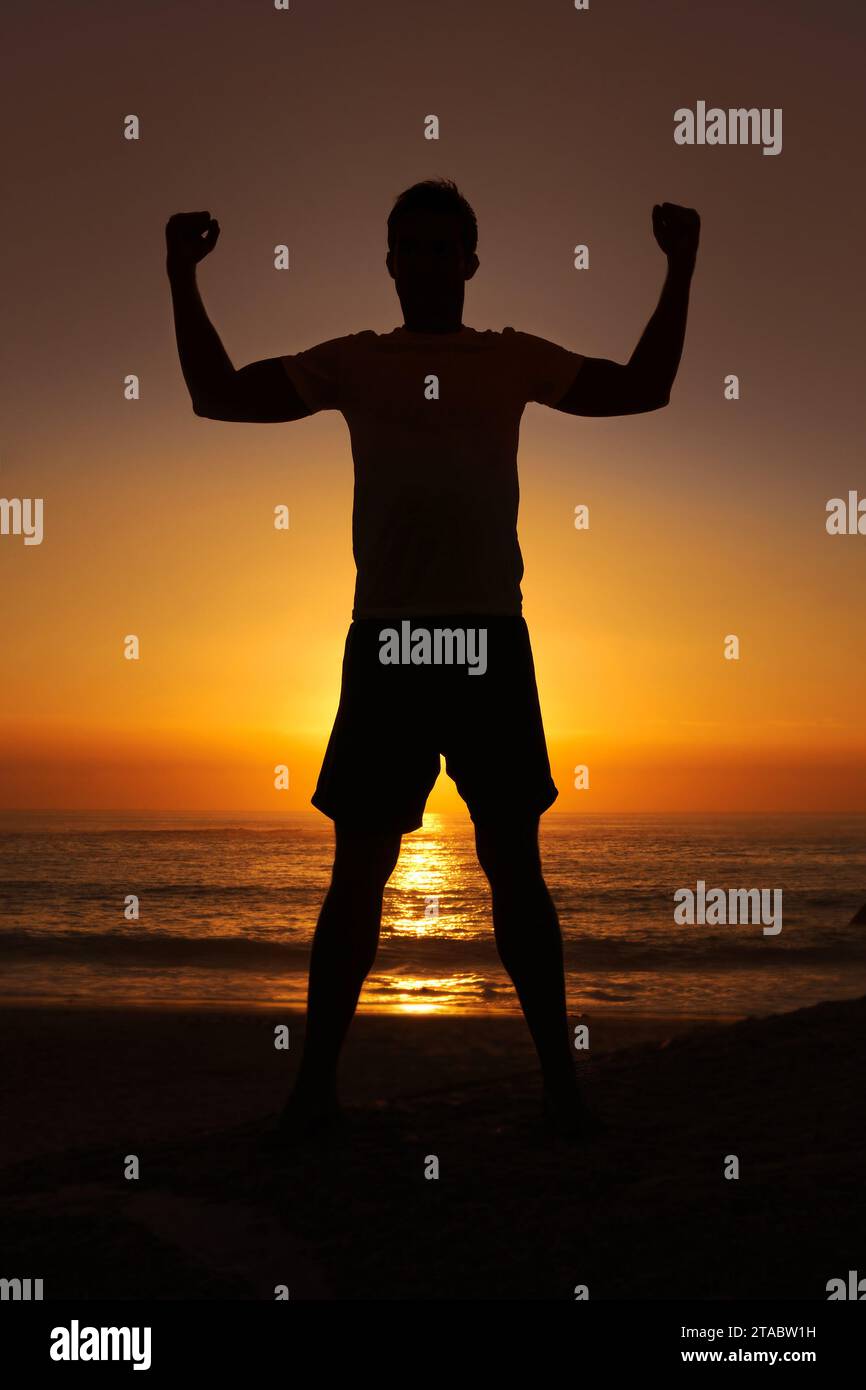 Silhouette man flex sunset hi-res stock photography and images - Alamy
