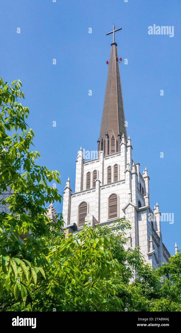 Tower with spire classical and elegant Jeil Church, Daegu, South Korea ...