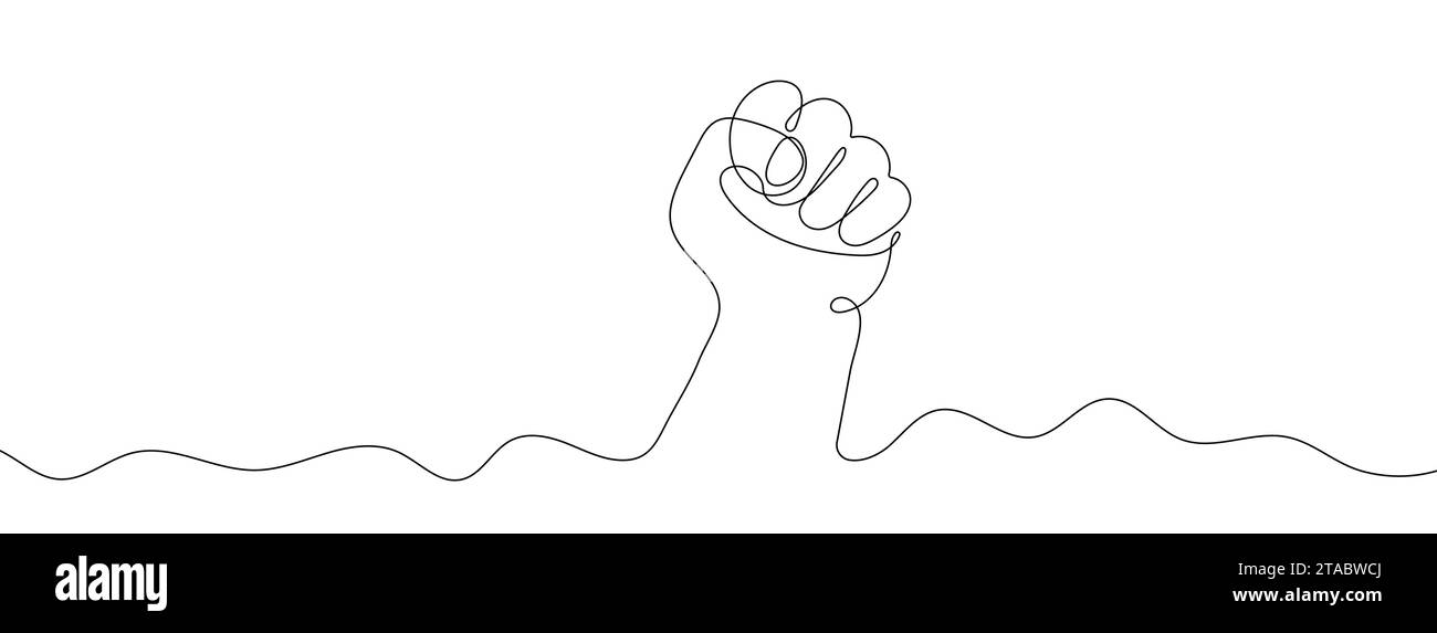Continuous line drawing of hand with fist. One line drawing background ...