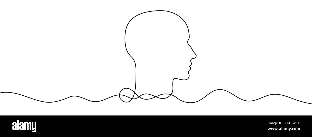 Continuous line drawing of a human head. One line drawing background ...