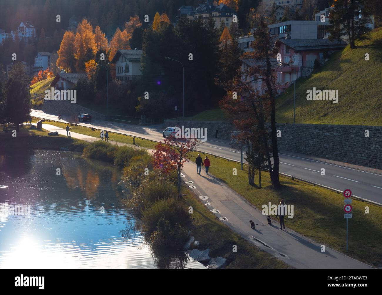 Magnificent autumn atmosphere of St.Moritz, famous and luxury ski ...