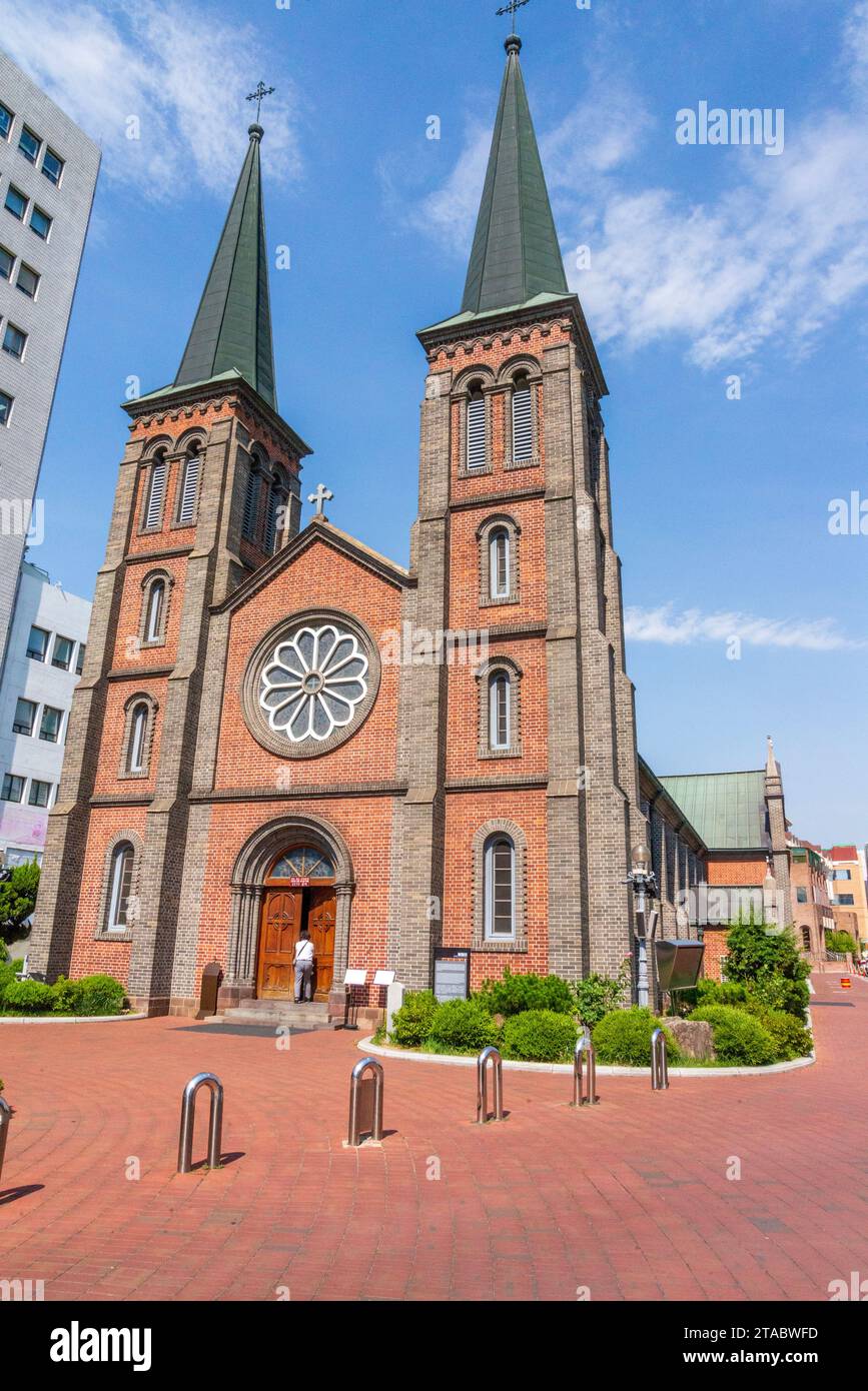 Twin tower spire classical and elegant, Church architecture, Daegu ...
