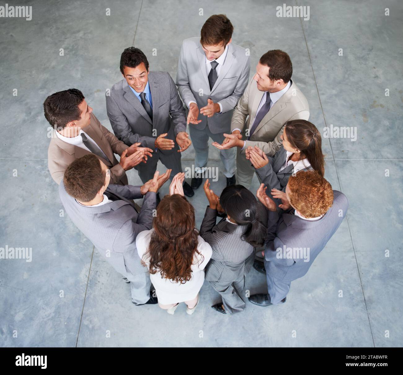 Circle, applause or professional people celebrate, praise or ...