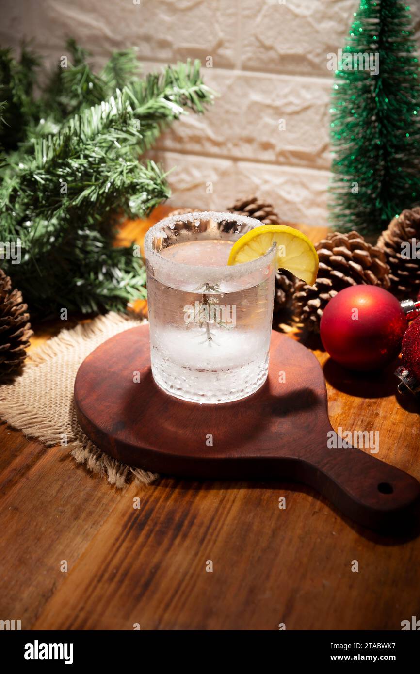 Snow Globe Cocktail. Christmas drink, creative festive beverage in ...