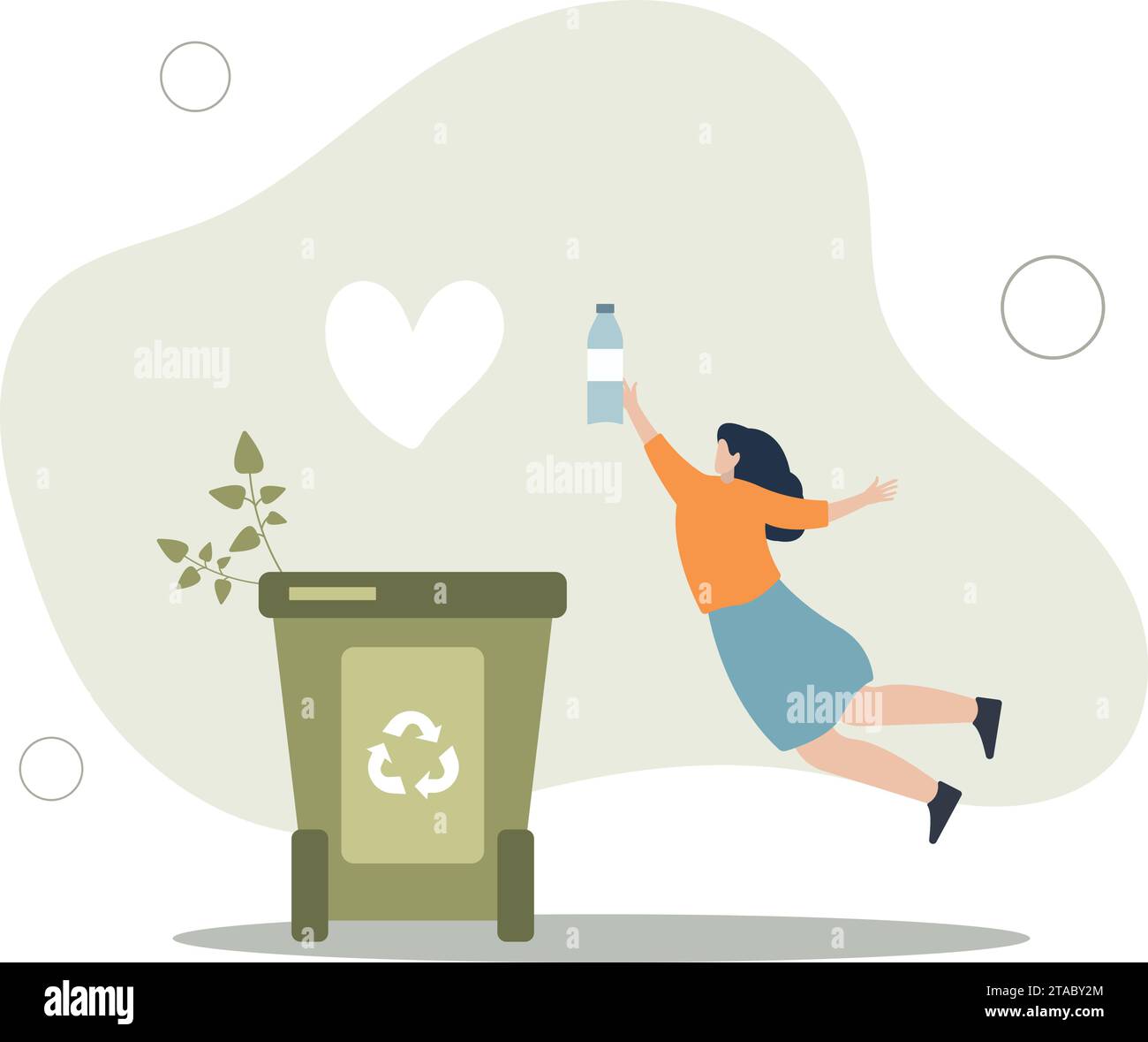 collecting plastic trash into garbage bin. Character sorting the ...