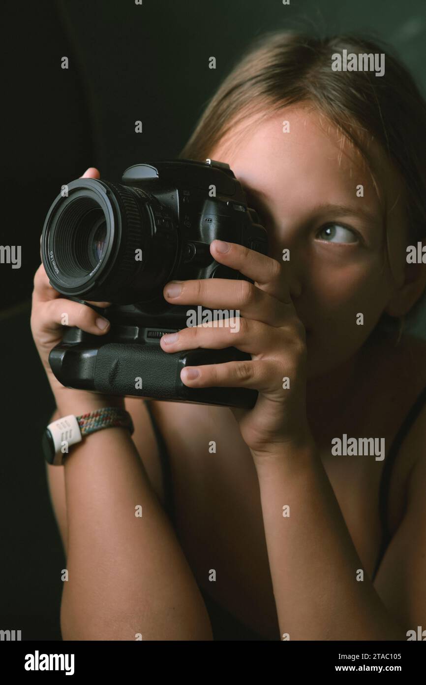 little girl with photo camera Stock Photo - Alamy