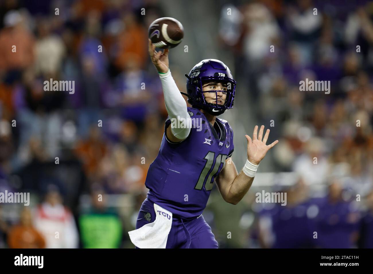 TCU quarterback Josh Hoover (10) throws a pass during an NCAA college ...