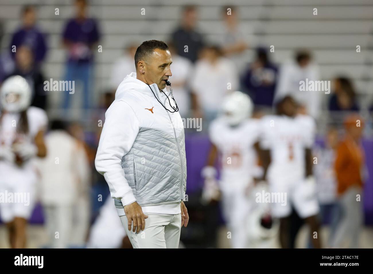 Texas head coach Steve Sarkisian during pregame warmups before an NCAA ...