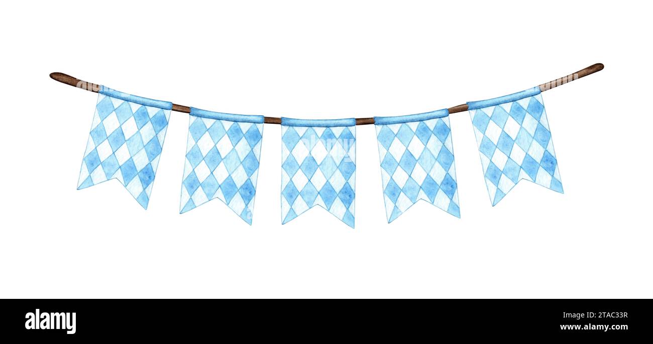 Watercolor illustration of a traditional Bavarian flag. Pattern white ...