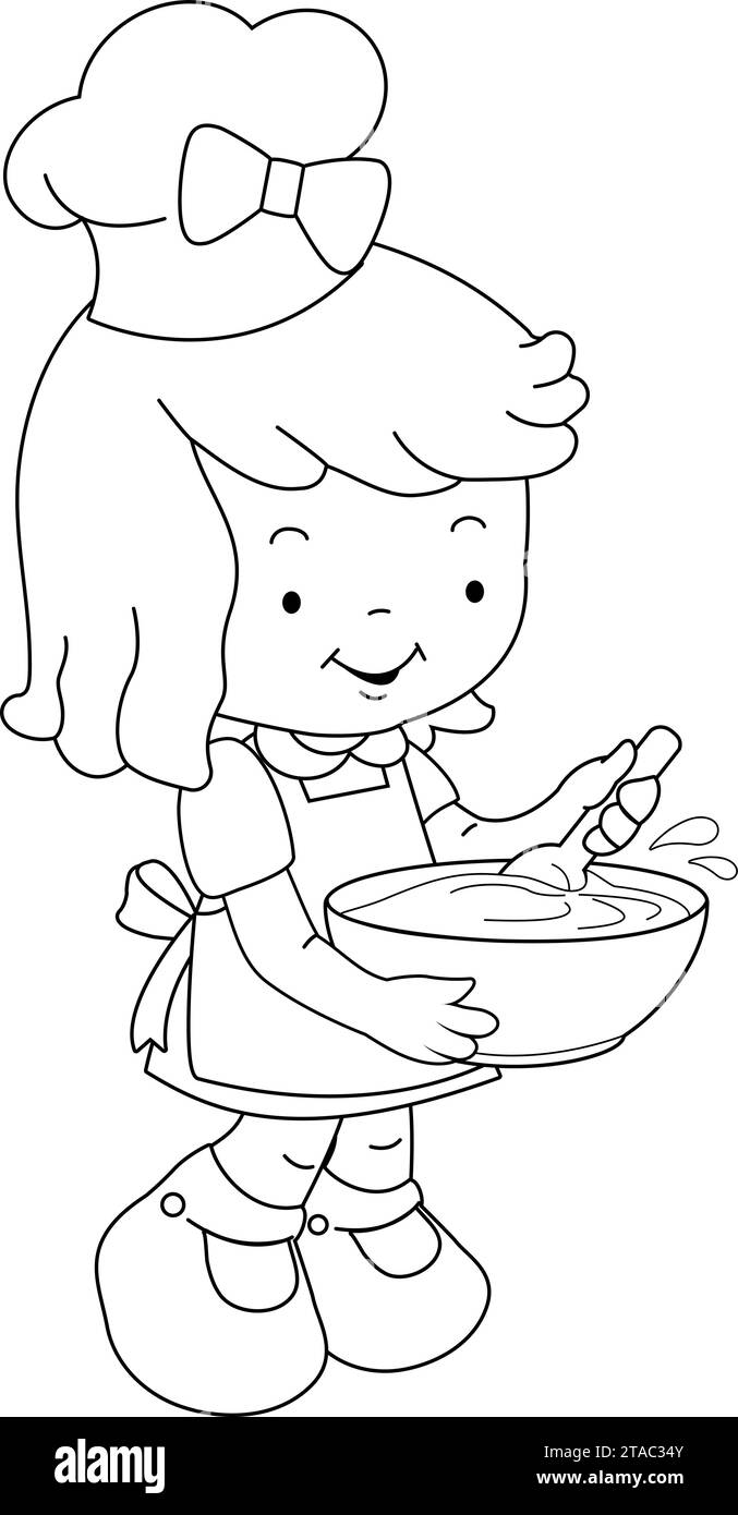 Little girl chef cooking in the kitchen. Little child cook baking at ...