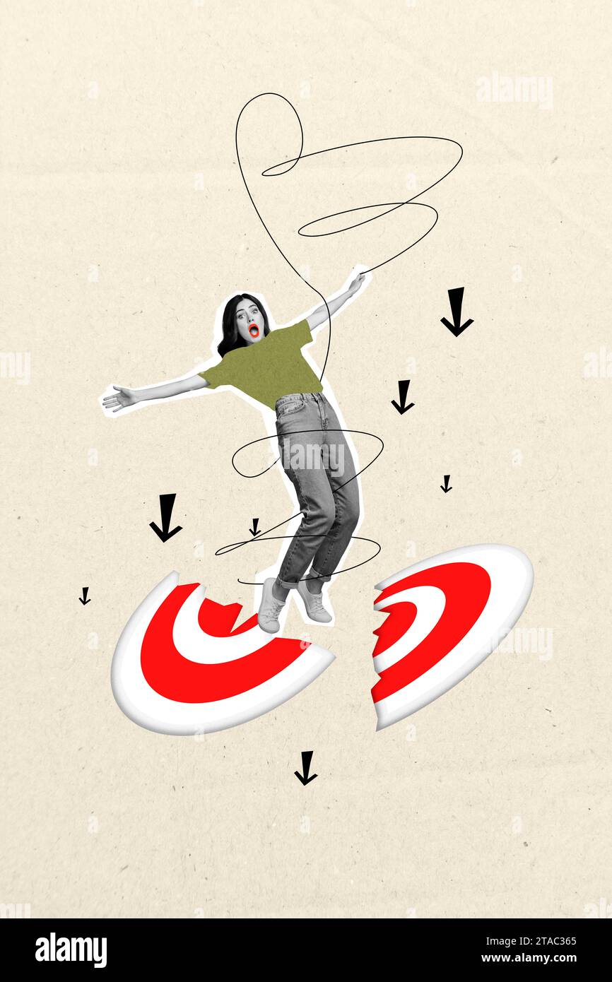 Vertical collage image of impressed mini black white effect girl tied ...