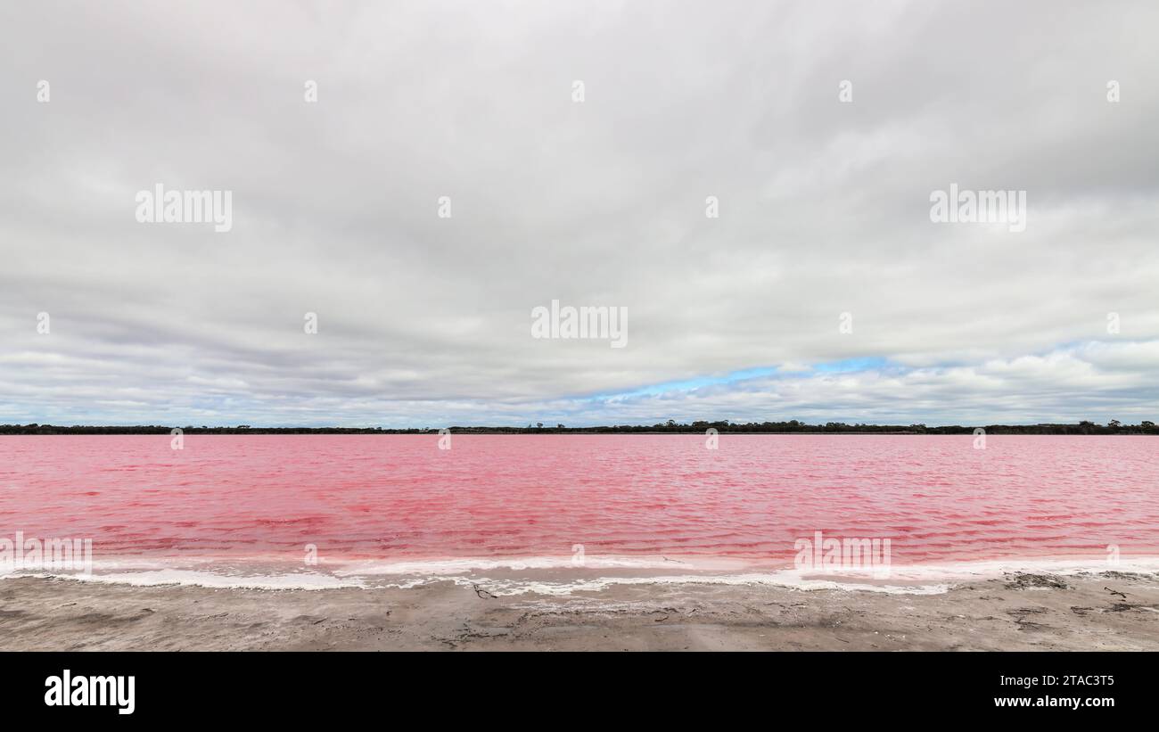 Pink Punit Lake viewed from Western Hwy on a day, Dimboola, Victoria ...