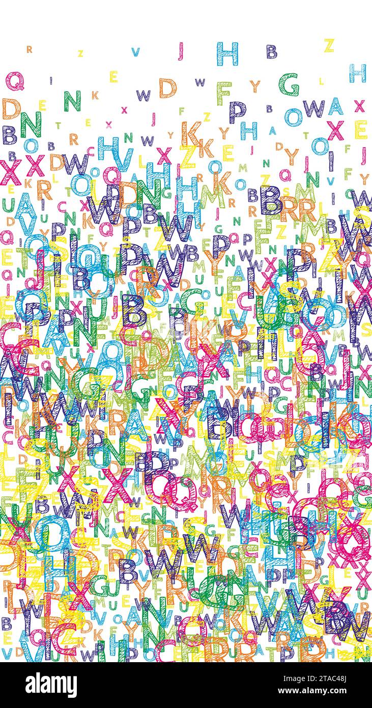 Falling letters of English language. Bright handdrawn flying words of ...