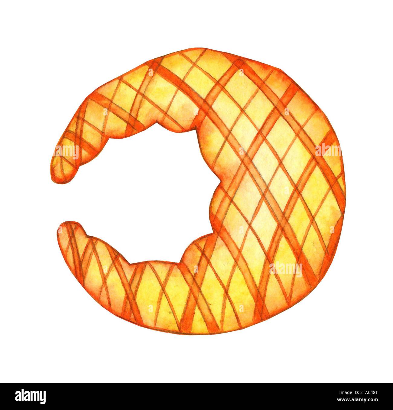 Watercolor illustration of a child's drawing of a yellow moon with an ...