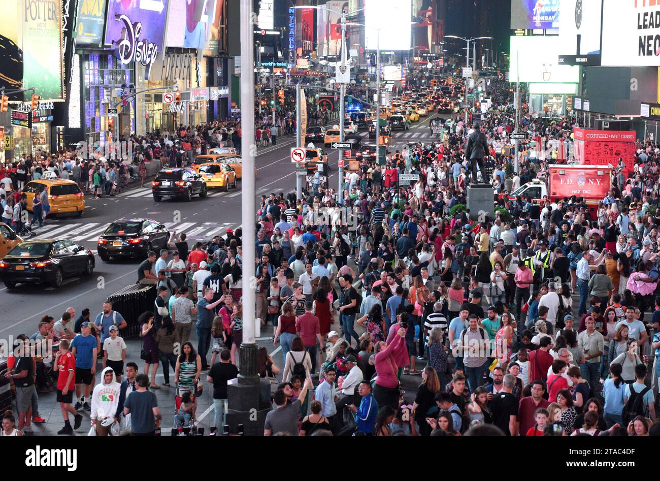 New York, USA - June 10, 2018: Crowd of people at Times Square in New ...