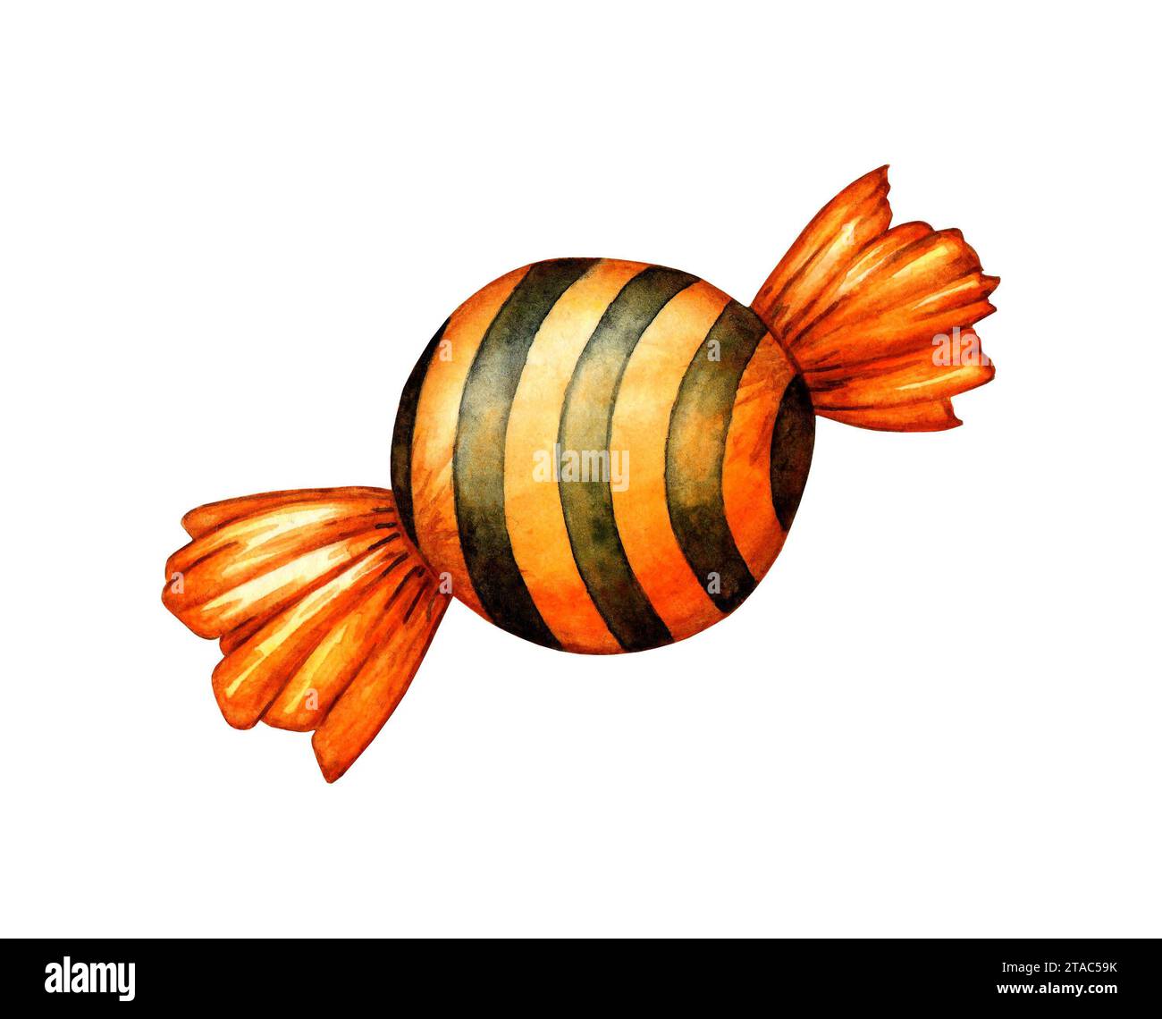 Watercolor illustration of orange striped candy, a popular dessert ...