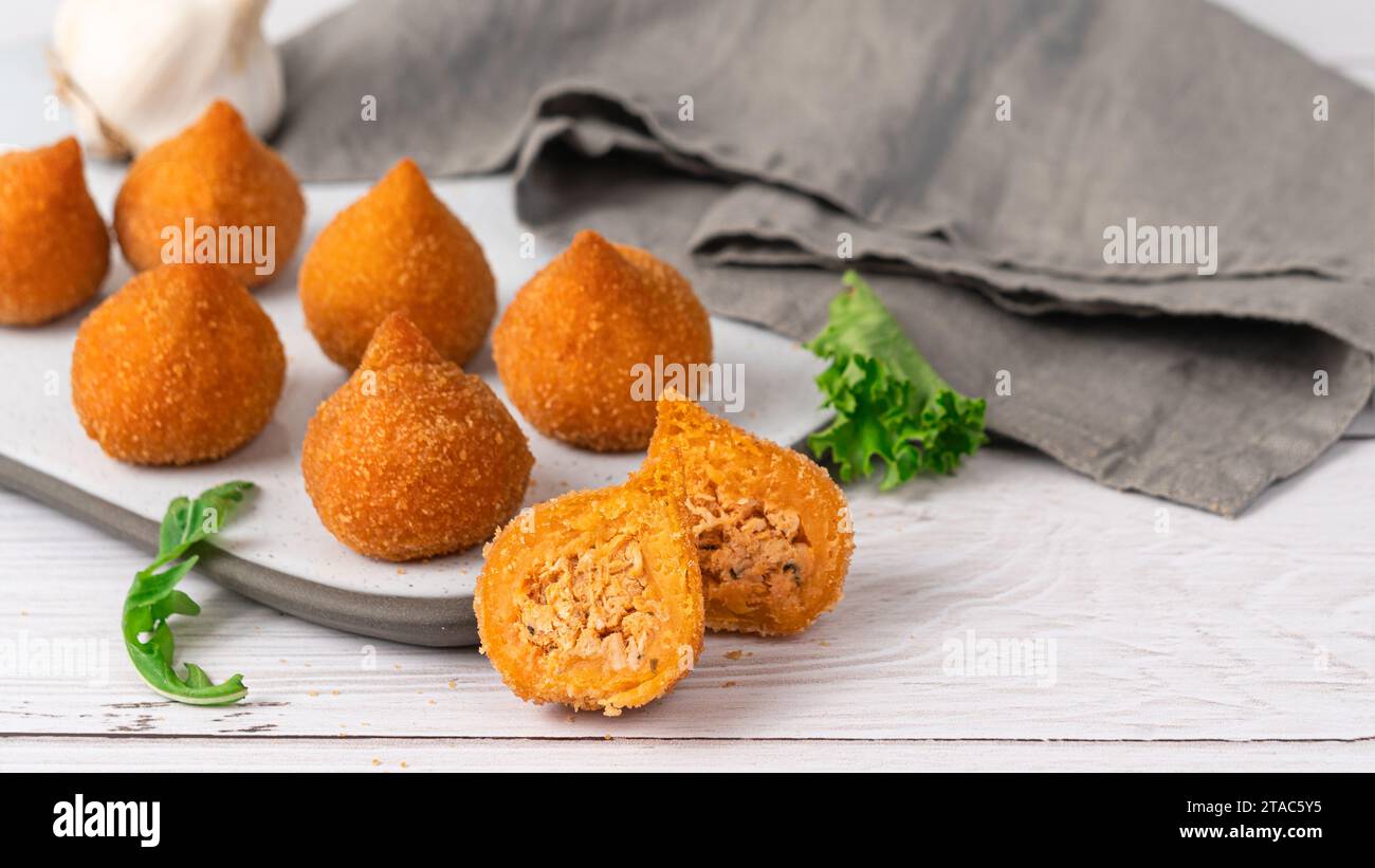 Chicken coxinha, chicken Brazilian snacks Stock Photo - Alamy