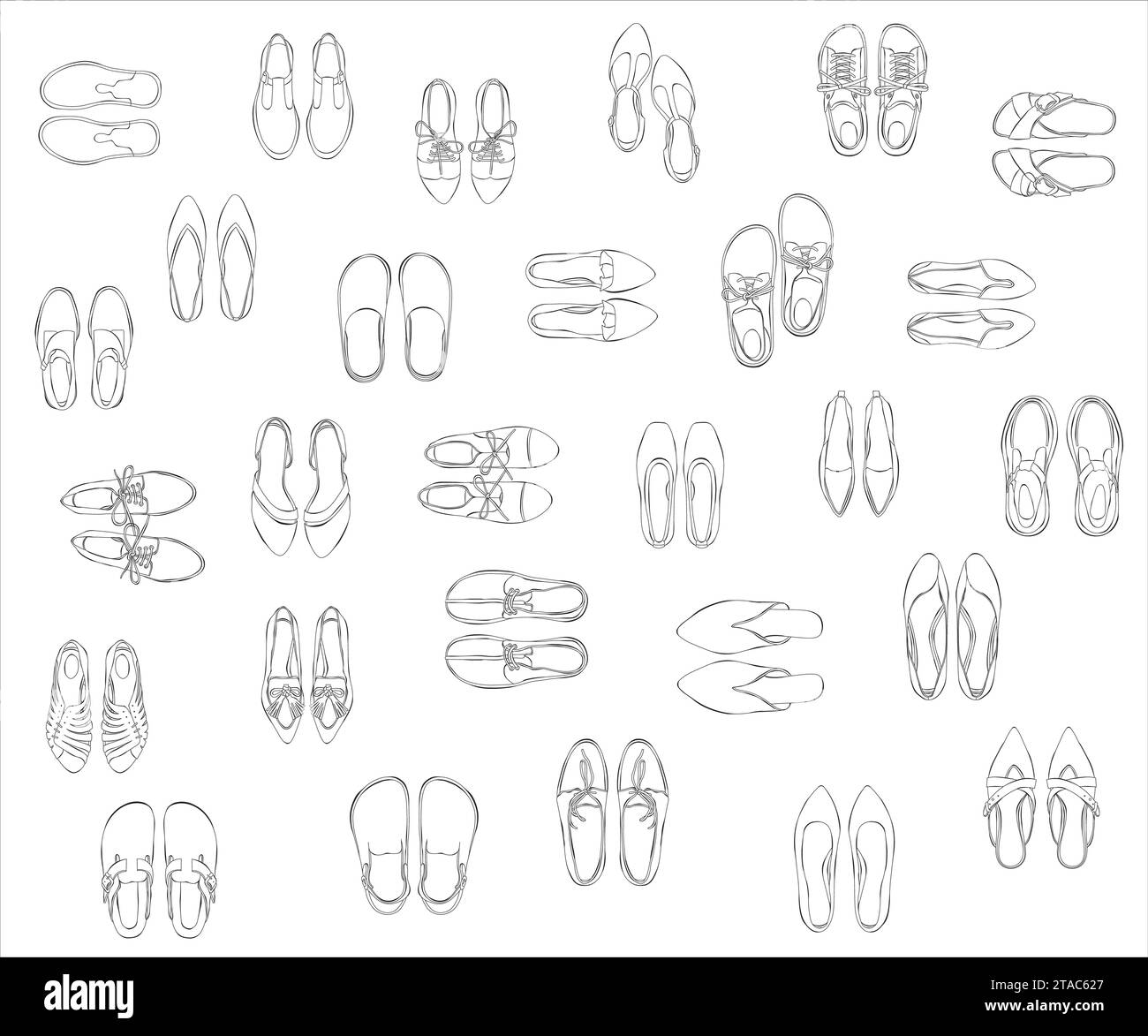 Top View Shoes. Vector Set of Male and Female Shoes Doodles Stock ...