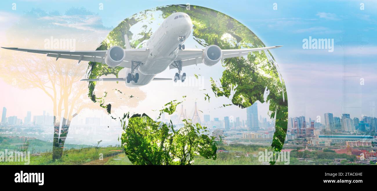 Sustainable aviation fuel concept. Net zero emissions flight ... Sustainable aviation fuel concept. Net zero emissions flight ...