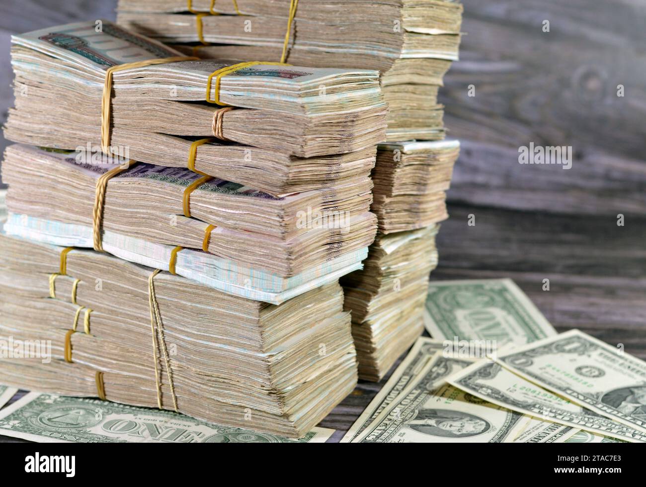 Stacks of Egypt money banknote bills EGP LE thousands of Pounds ...