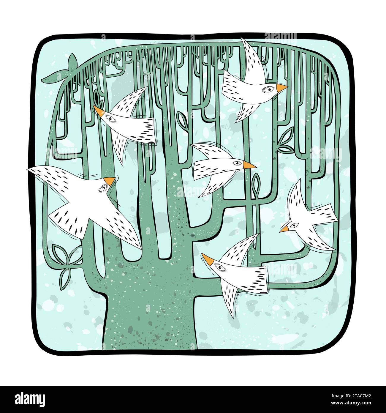 Birds and Tree Vector Illustration Hand Draw Stock Vector Image & Art ...