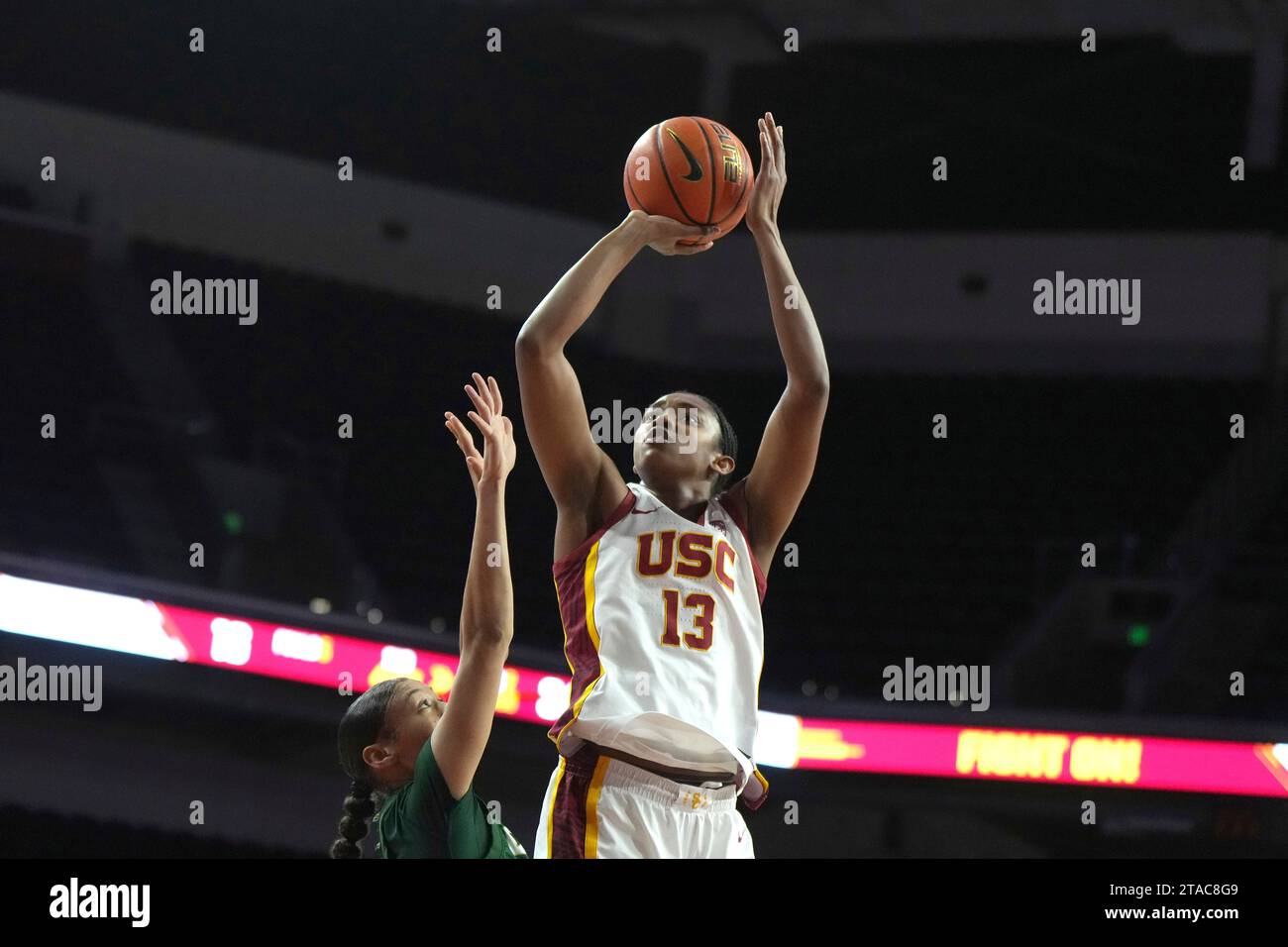 Southern California Trojans center Rayah Marshall (13) shoots the ball ...