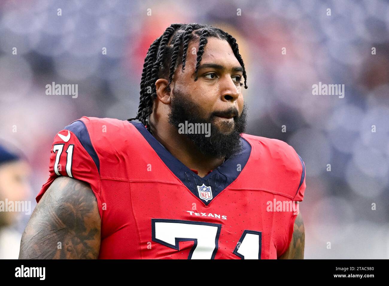 Houston Texans offensive tackle Tytus Howard (71) leaves the field ...