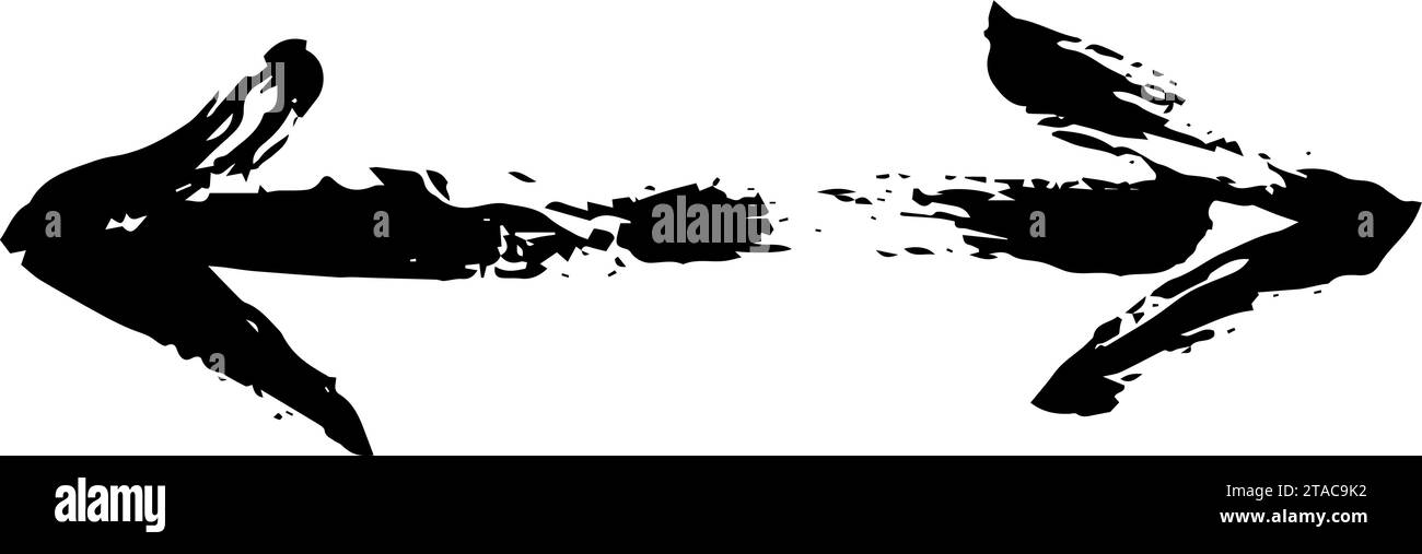 Hand painted two head arrow drawn with ink brush isolated on white ...