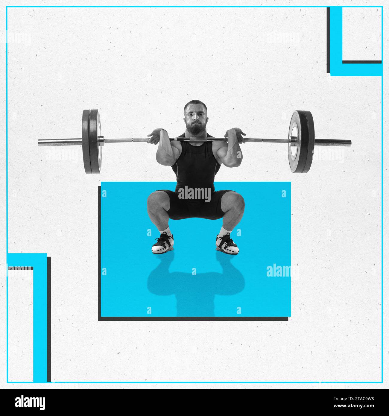 Contemporary art collage. Strong man, sportsman, bodybuilder in ...