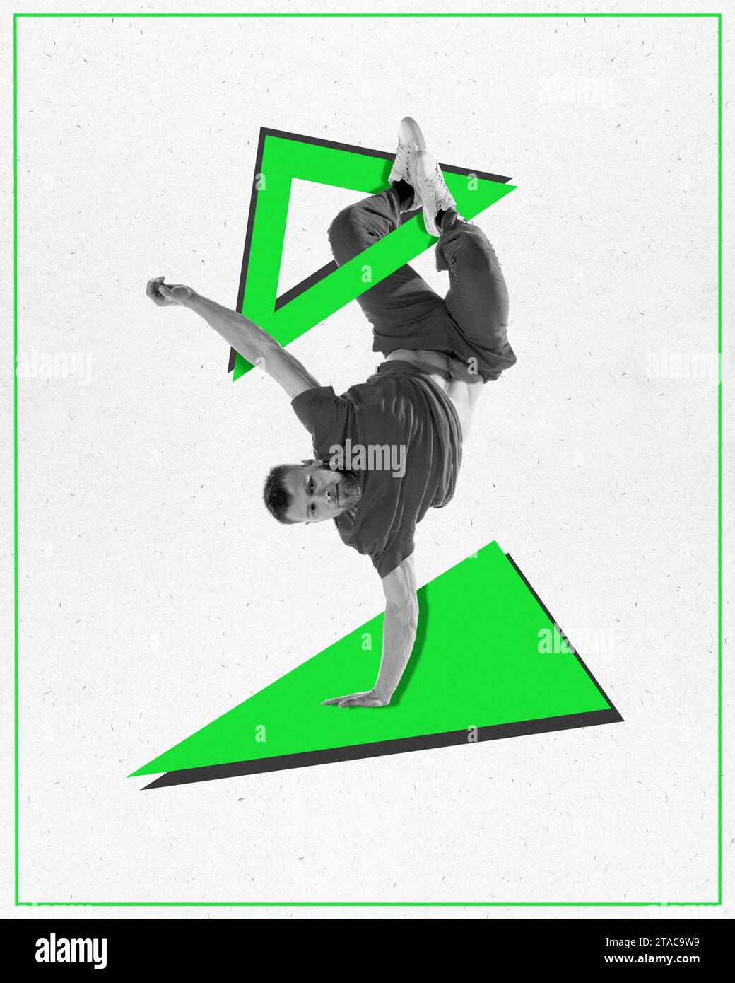 Contemporary art collage. Young man, hip hop dancer dancing in action ...