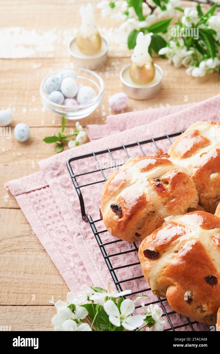 Easter Hot cross buns. Traditional Easter treats cross buns with ...