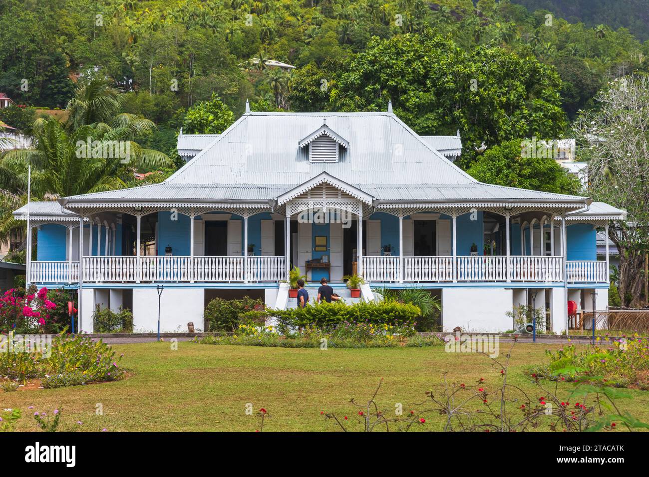 Mahe, Seychelles - August 18, 2023: Tourists visit the Colonial house ...