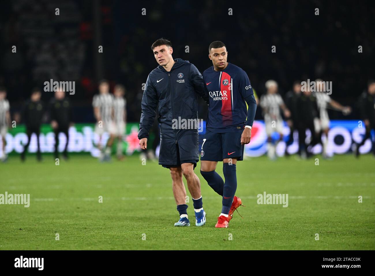 PARIS, FRANCE - NOVEMBER 28: Manuel Ugarte, Kylian Mbappe of PSG during ...