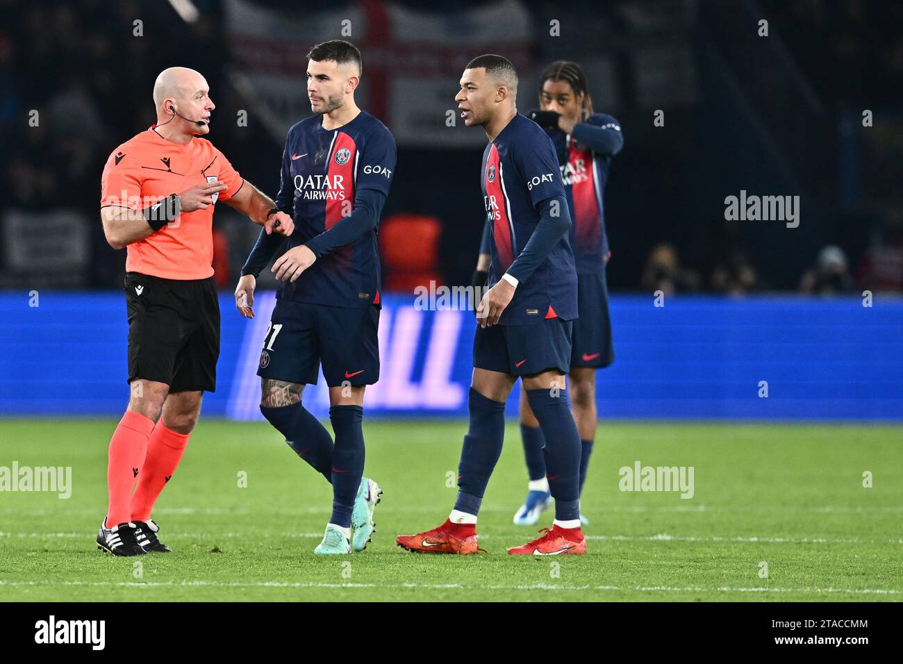 PARIS, FRANCE - NOVEMBER 28: Lucas Hernandez, Szymon Marciniak, Kylian ...