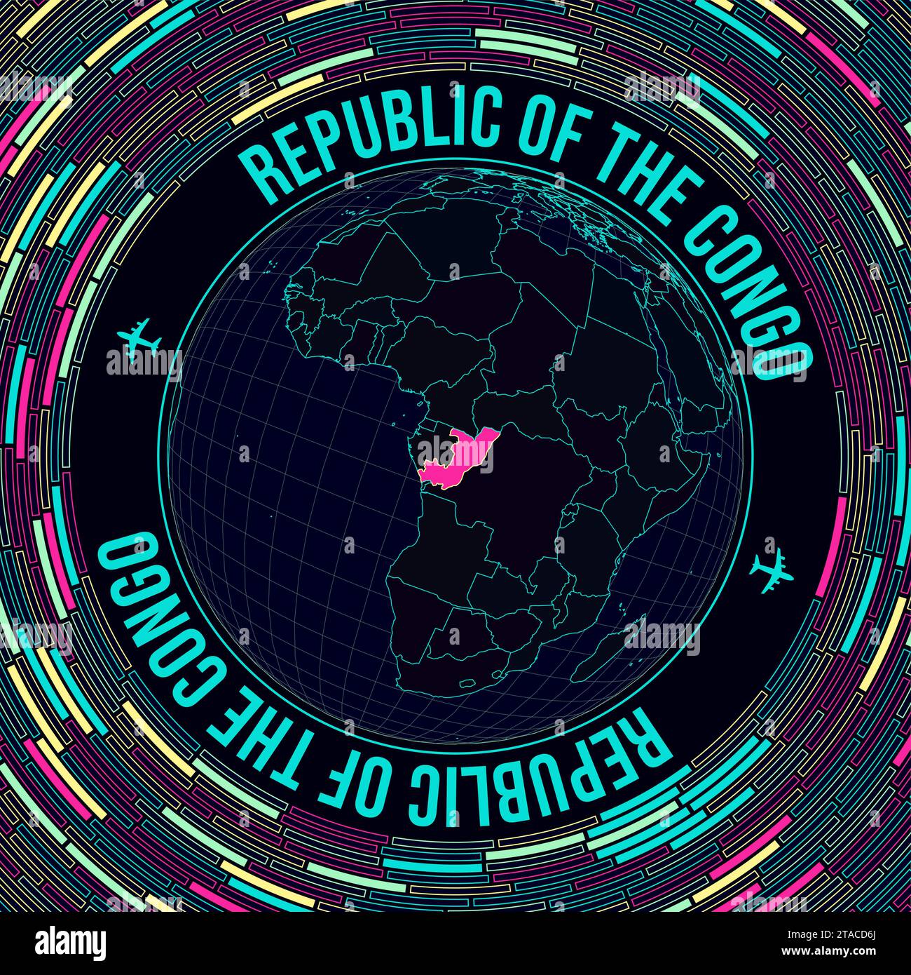 Congo on globe. Satellite view of the world centered to Congo. Bright ...