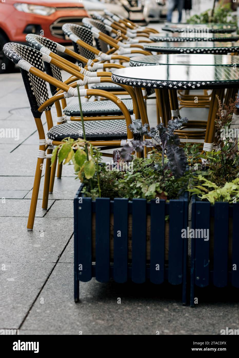 cozy European bistro. outdoor cafe with tables Stock Photo - Alamy